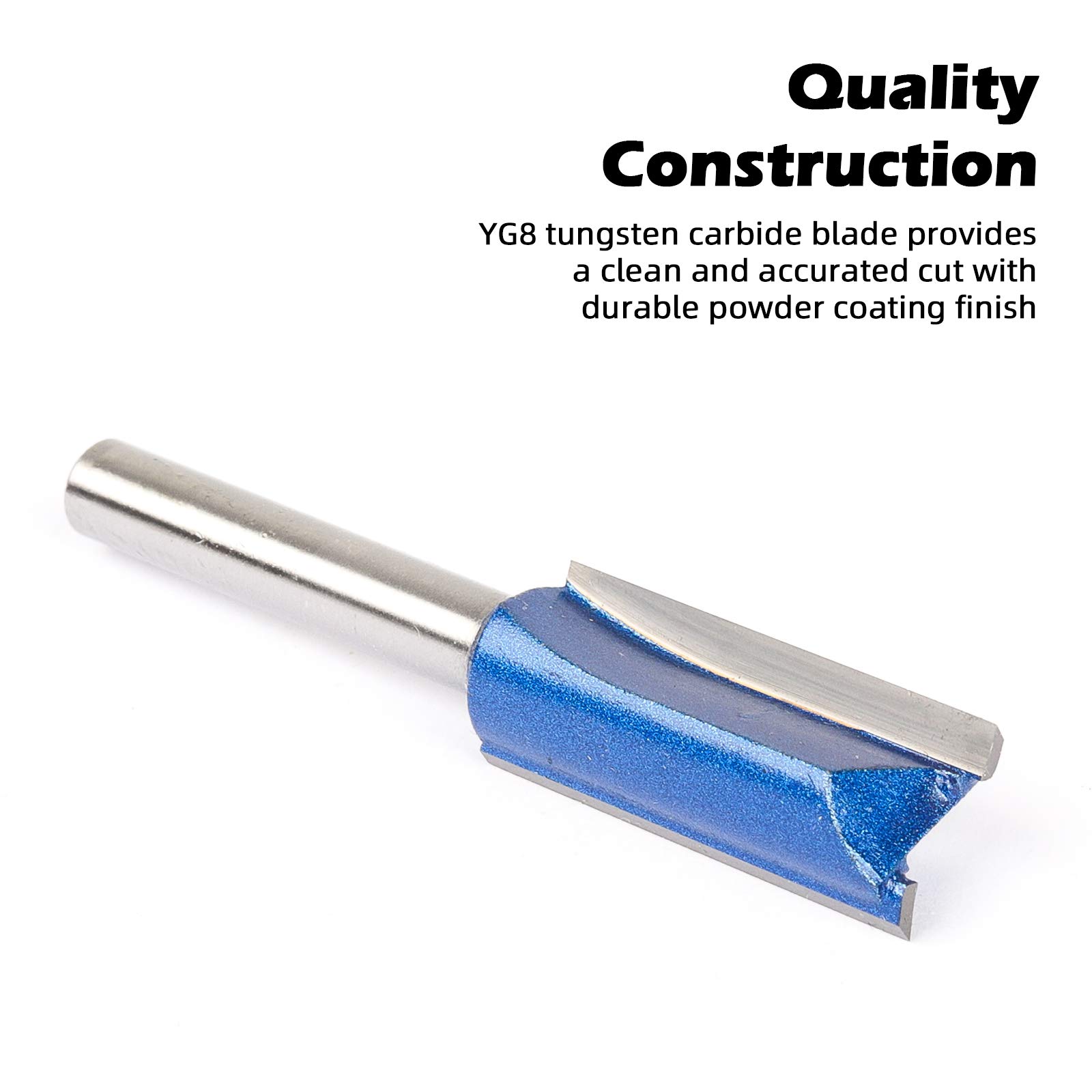 KOWOOD Plus Double Flute Straight Router Bit Set, 1/4 Inch Shank. Cutting Diameter in 1/4โ, 5/16โ, 3/8โ, 1/2โ. with updated Kowood C3 Carbide. Great for create groove, dado or hollow
