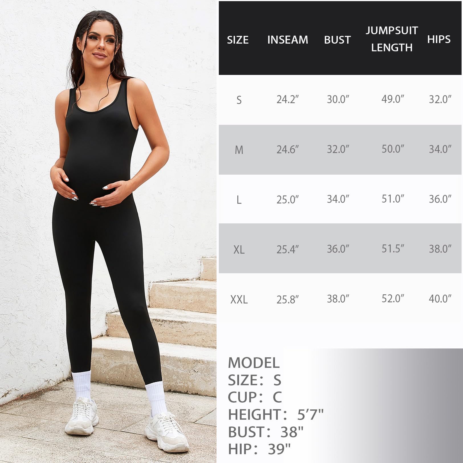 Bhome Maternity Jumpsuits Sleeveless Romper Pregnant Bodysuit One-piece Leggings Activewear Black L