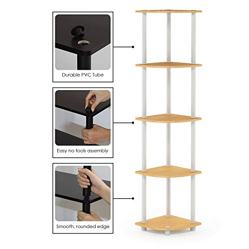 Furinno Turn-N-Tube 5 Tier Corner Display Rack Multipurpose Shelving Unit, 1-Pack, Beech/White