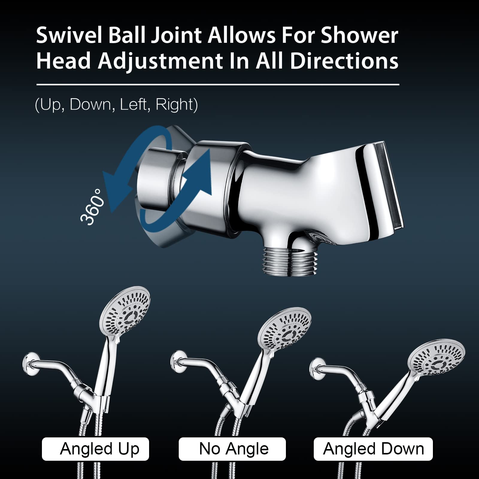 BRIGHT SHOWERS Shower Head Holder All Metal Handheld Shower Head Holder, Brass Adjustable Shower Arm Mount Bracket, Chrome
