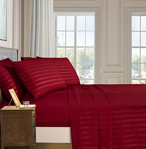 Elegant Comfort Best, Softest, Coziest 6-Piece Sheet Sets! - 1500 Thread Count Egyptian Quality Luxurious Wrinkle Resistant 6-Piece Damask Stripe Bed Sheet Set, Queen Burgundy