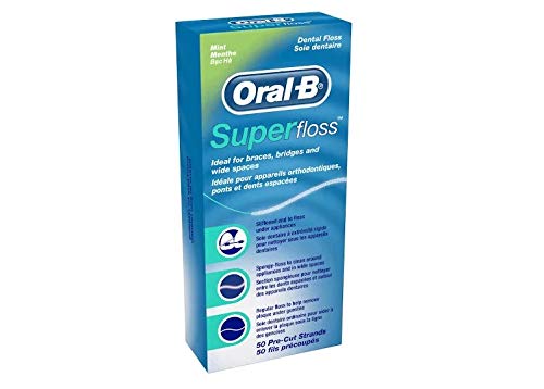 Oral-B Super Floss Mint Dental Floss for Braces Bridges - 50 Strips ( Packs 3 )