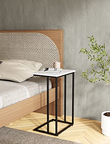 Innerjoin Wide C Side Table,C Couch Laptop Table with Metal Frames, Small Snack End Table for Sofa and Bed, Retro Laptop C Side Table, Living Room and Bedroom, Industrial Style, White