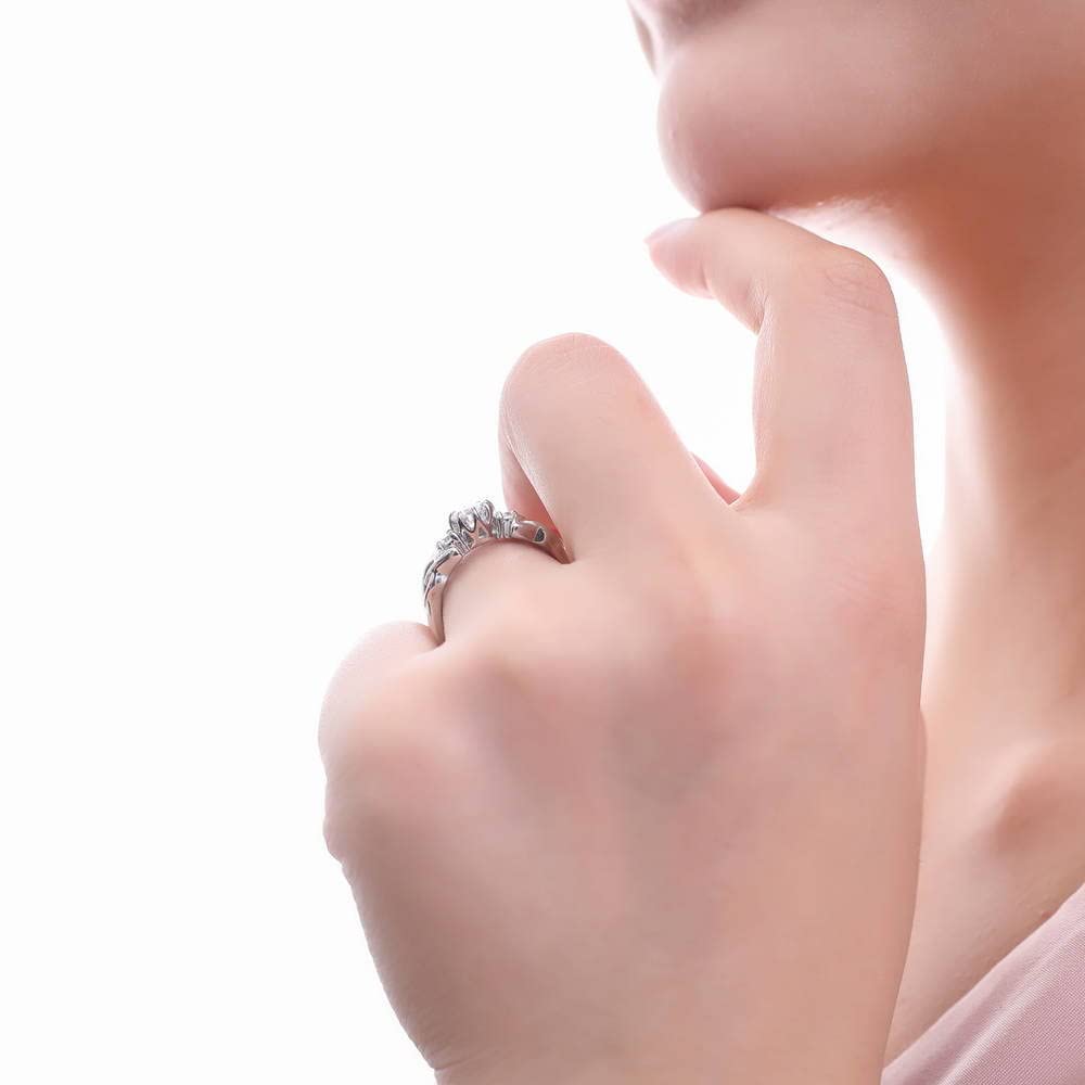 BERRICLE Sterling Silver 3-Stone Wedding Engagement Rings Round Cubic Zirconia CZ Celtic Knot Promise Ring for Women, Rhodium Plated Size 7.5