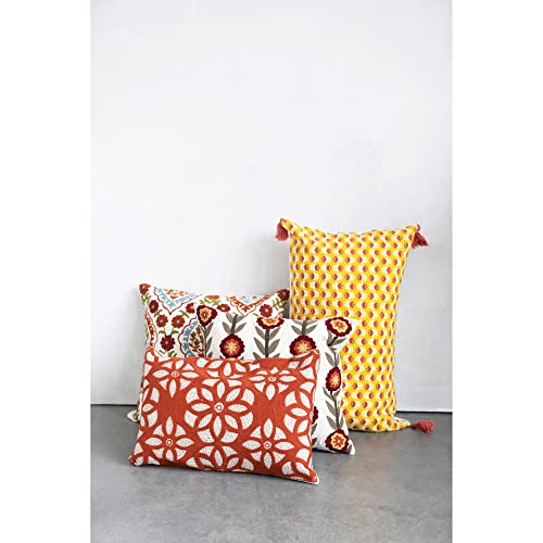 Creative Co-Op Cotton Embroidered Pillow with Flowers