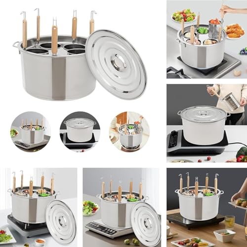 Commercial Pasta Cooker Insert Set, Kitchen Noodle Boiler Bucket, Stainless Stockpots with Divider and Colander Strainer, for Home Kitchen, Restaurant,4Holes(4Holes)