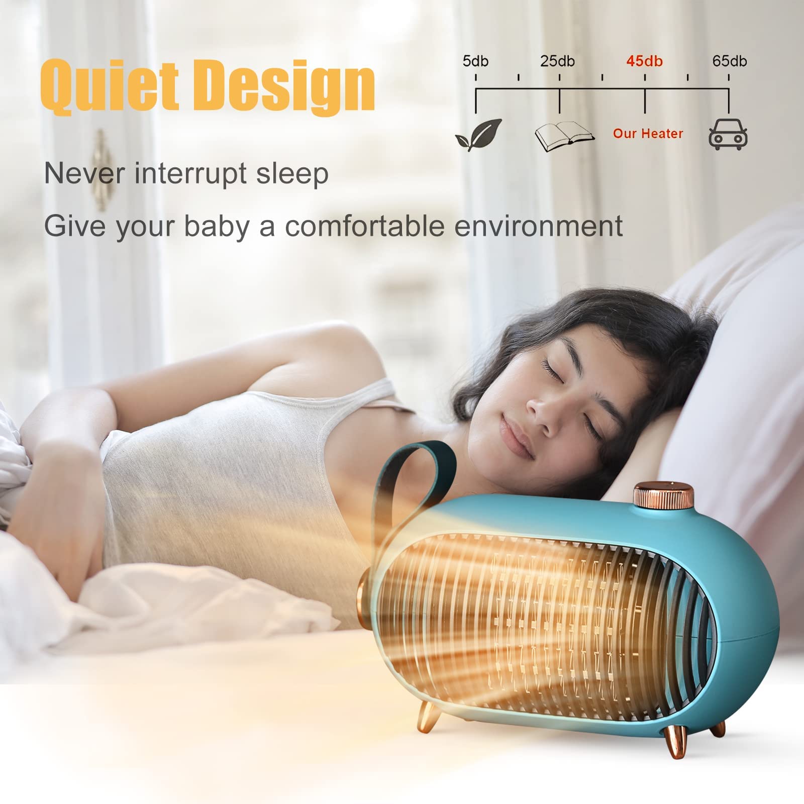METKIIO Portable Mini Small Space Heater for Home and Office β Energy-Efficient with Overheating Protection β Retro Heater for Bedroom, Camping Tent, RV Trailer,Green
