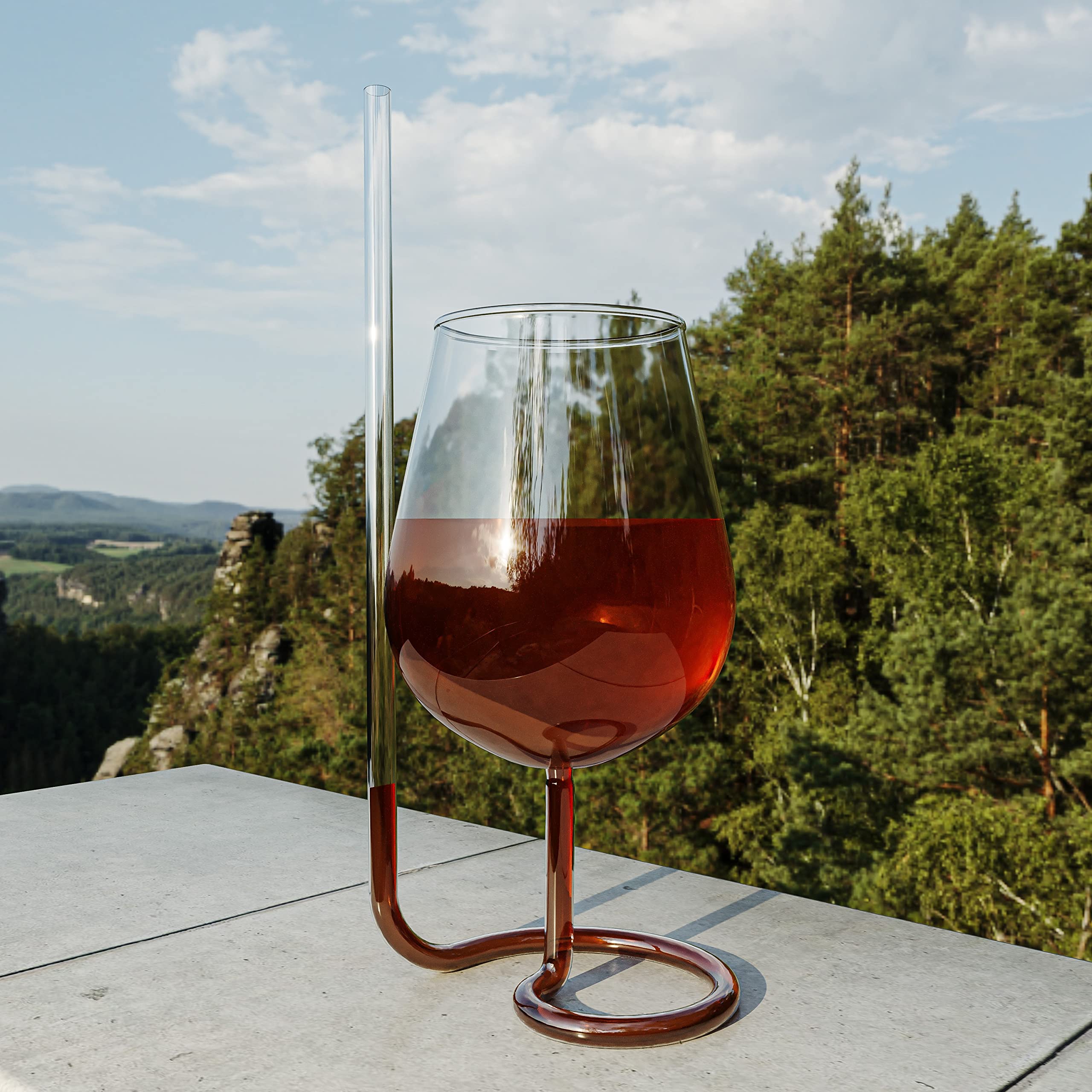 Briller Wine Glass With Straw - 15 oz Unique Wine Glass | Premium | - Large, Handblown, Crystal, Durable - Perfect Wine Gift