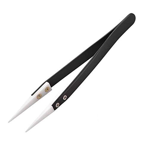 Ceramic Tweezers, Stainless Steel Tweezers, Non-Conductive, High Temperature Resistance 3000 Degrees Applicable to Precision Electrical Operation (Black)