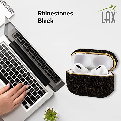 LAX Gadgets AirPods Pro Case Cover - Protective Compatible with Apple AirPod Pro - Lightweight Case with Carabiner Key RingĀ Easy to Use - Rhinestones Black