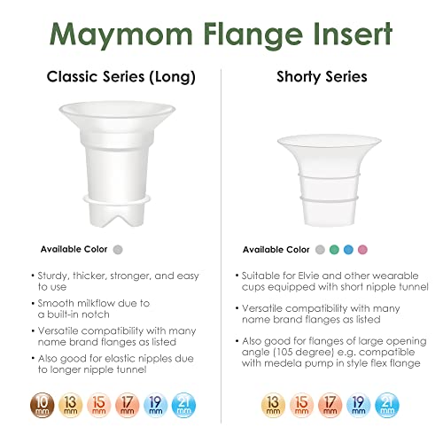 Maymom 15mm Flange Inserts (Long) Compatible with Medela 24mm PersonalFit Shield, Spectra 24mm, Freemie 25mm Cup, Compatible with Momcozy Wearable 24mm Cup (S9, S10, S12), Willow Willow Go Flange