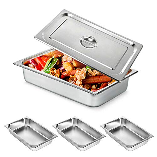 LOYALHEARTDY 4Pack 4" Deep Full Size Table Pan, Stainless Steel Hotel Pan Steam Table Pan with Lids Anti-Jam Hotel Food Pans