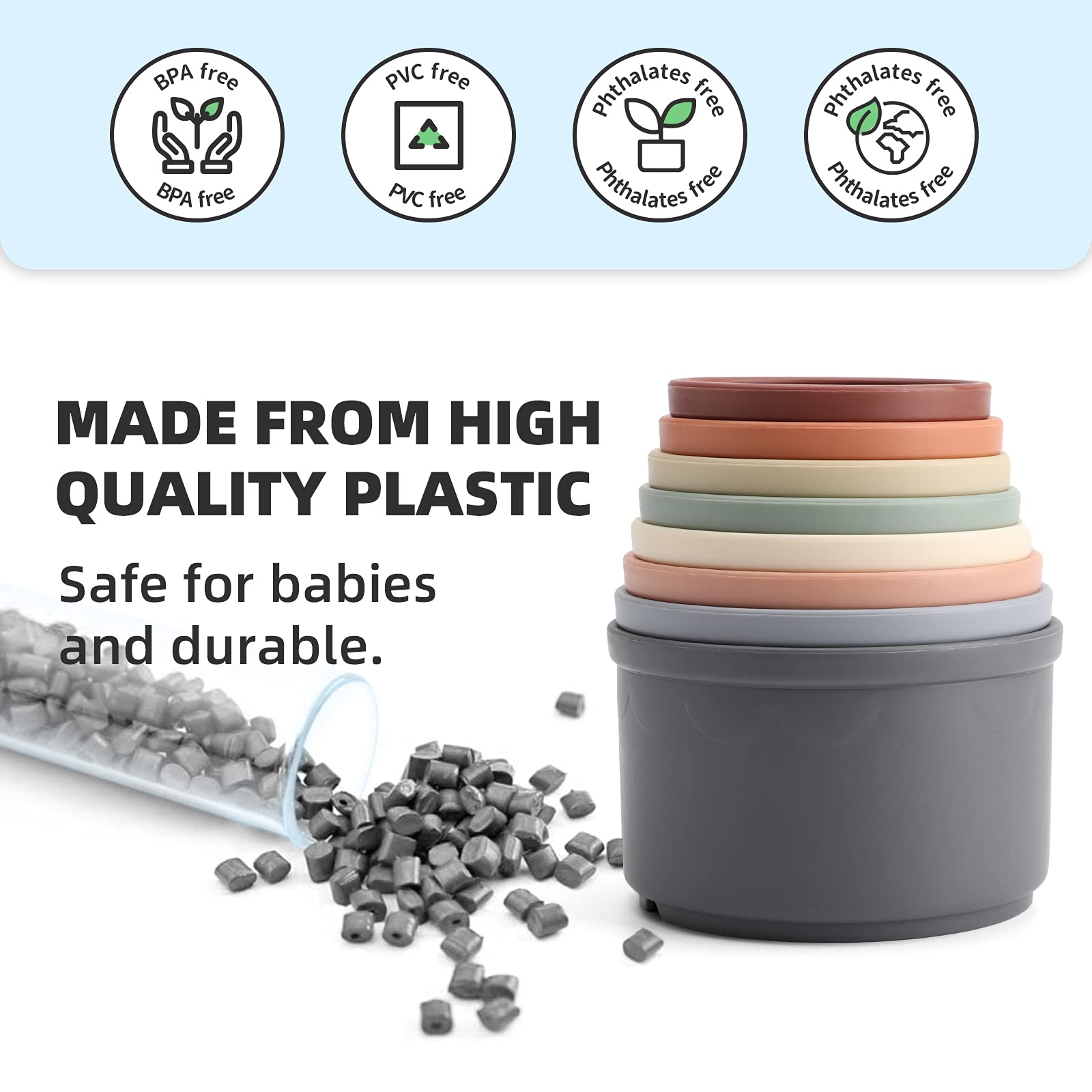 OWNONE 1 Stacking Cups for Toddlers 8 Pcs, Baby Stacking Toy for 6 Months and Up, Nesting Cups for Boys & Girls 1 2 3 Years Old