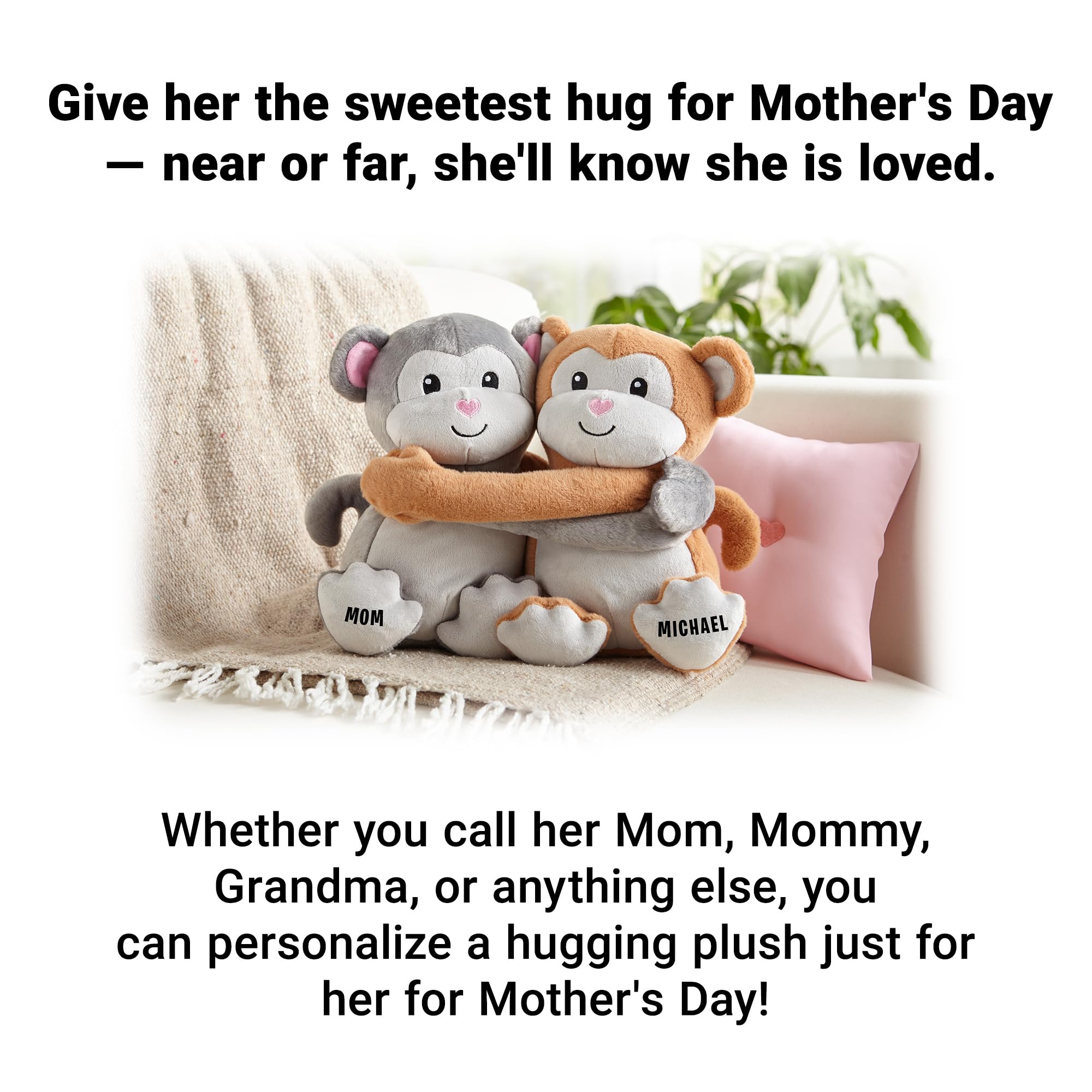 Let's Make Memories Personalized Hugging Plush Monkeys - Monkey Stuffed Animal for Kids - for Birthday - for Boy - for Girl - Te Quiero - Familia