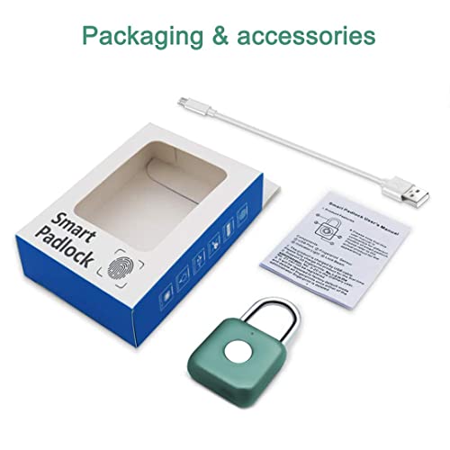 BOREAD Fingerprint Padlock, Smart Keyless Lock for Locker, Backpack, Suitcase, Travel Luggage,Cabinet, Drawer, Indoor, School Locker Lock,Portable USB Rechargeable (Green)