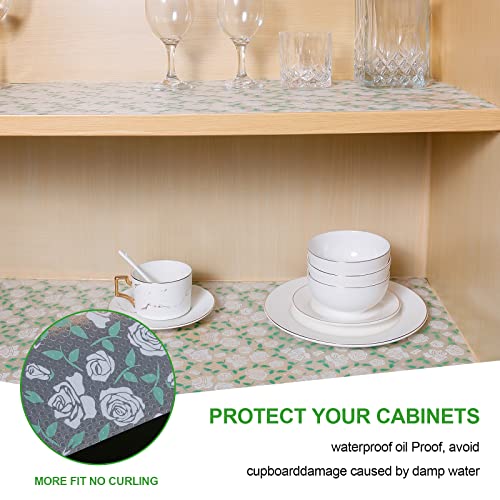 INNOLITES Drawer and Shelf Liner, Non Adhesive Waterproof Kitchen Cabinet Liner, Non Slip EVA Shelf Liner for Kitchen Cabinet, Drawers, Shelves, Pantry, Dresser, 17.5" × 196.8" White
