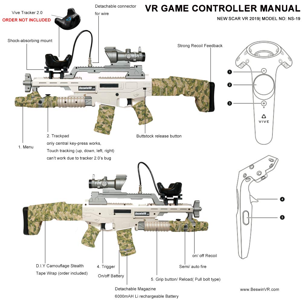 BeswinVR 2019 NewScar VR Game Gun controller with Haptic Feedback Orange Version- for Vive Tracker- Virtual Reality Game Accessories