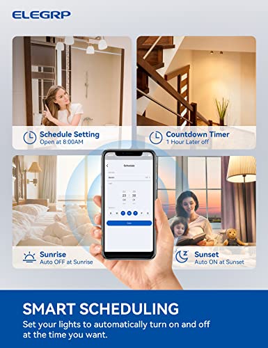 ELEGRP Smart Light Switch, 2.4GHz Wi-Fi Single Pole Light Switch Compatible with Alexa and Google Assistant, Neutral Wire Required, APP Remote Control and Timer Schedule, UL Certified (Black, 1 Pack)