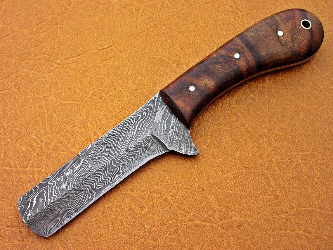 Black Smith Custom Knives DM-BC-01 Handmade Damascus Steel Bull Cutter Cowboy hunting castration and skinning knife, 8" Rose Wood Handle, Fixed Blade EDC Knife With Leather Sheath