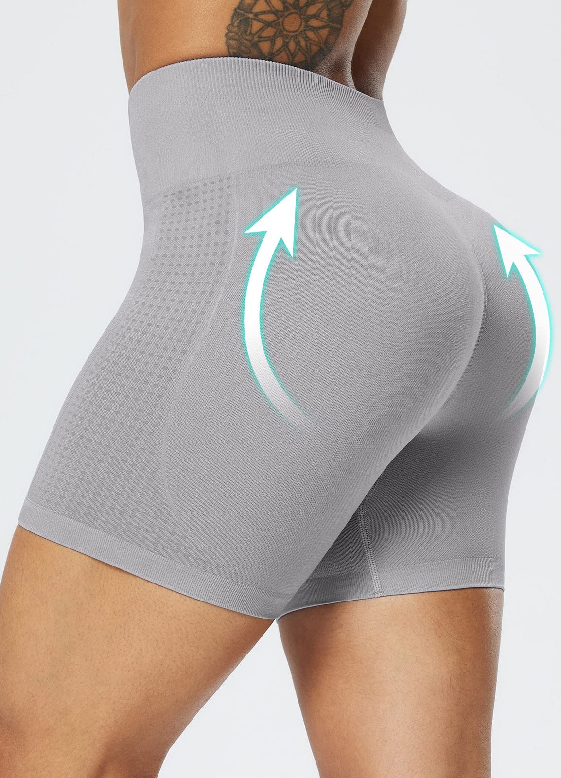 BALEAF Women's Seamless Shorts Workout Gym Scrunch Butt Running Yoga Athletic Spandex High Waist Booty Biker Shorts Grey L