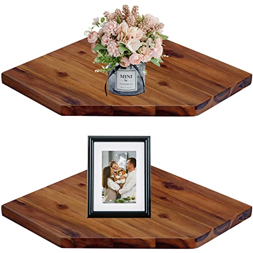 Demigo Corner Shelf Wall Mount, Set of 2 Solid Acacia Wood Floating Corner Shelf, Smooth - Durable - Attractive Corner Shelves for Bedroom Living Room Bathroom Kitchen