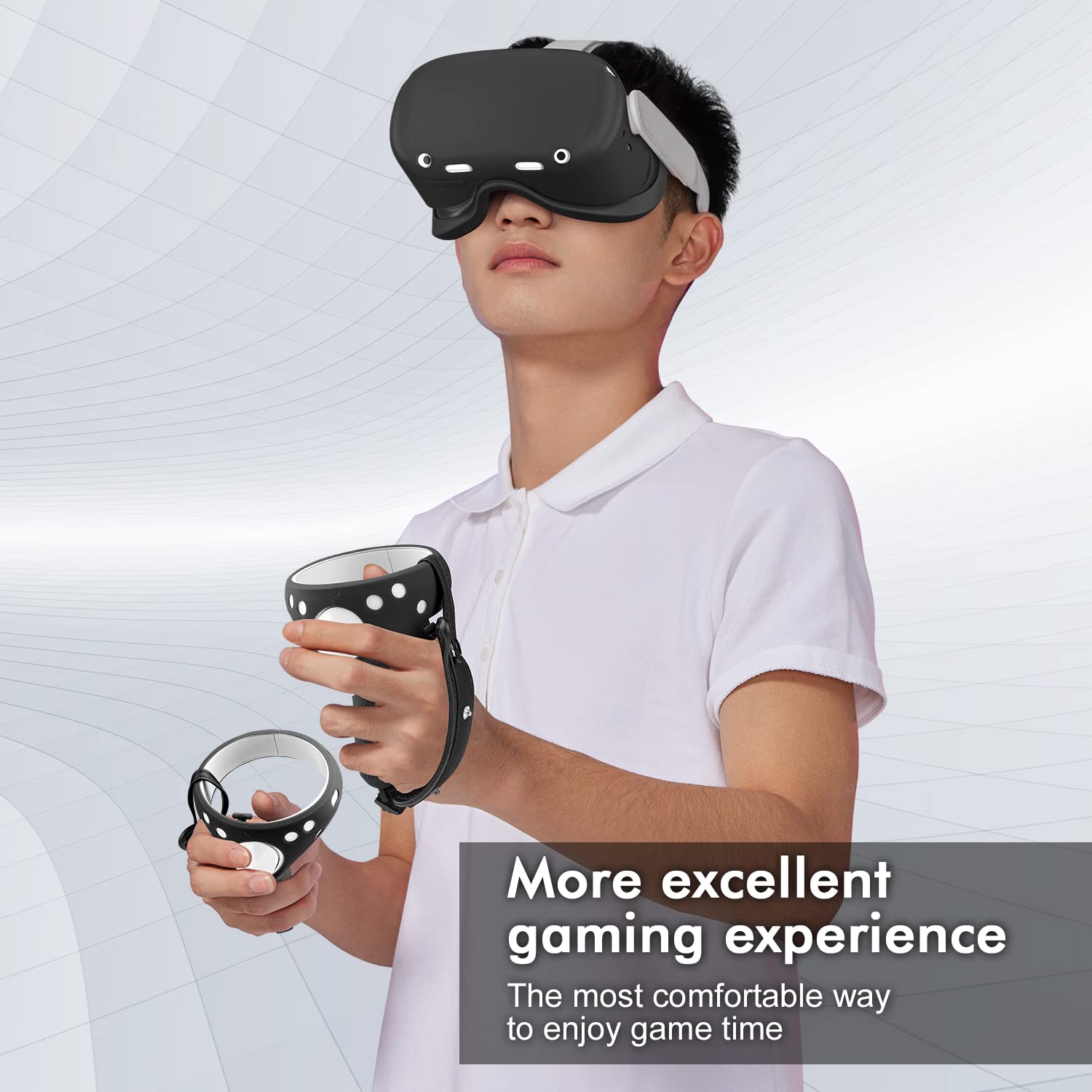 Relohas Accessories for Oculus Quest 2, VR Accessory Set for Meta Quest 2, Include Controller Grip Leather Cover, VR Shell Cover, Face Cover, Lens Coverr, Protect Your VR in All Aspects(Black)