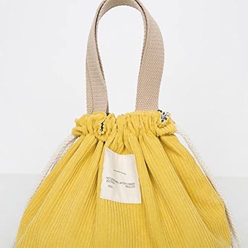 Outdoor Picnic Drawstring Picnic Tote Corduroy Canvas Dinner Container Cute Food Storage Bags Lunch Bag(Green)