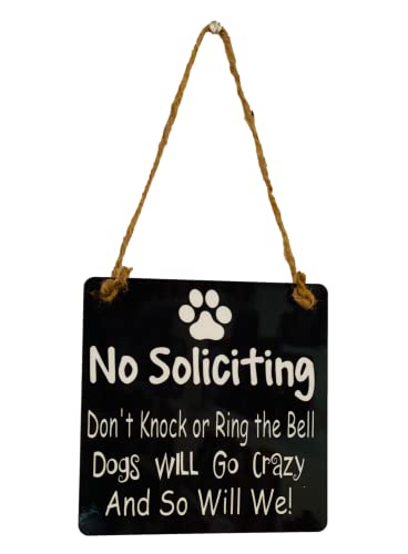 Dog Owner - No Soliciting - Black Front Door Sign Hanger - Gift Present for Housewarming Him Her