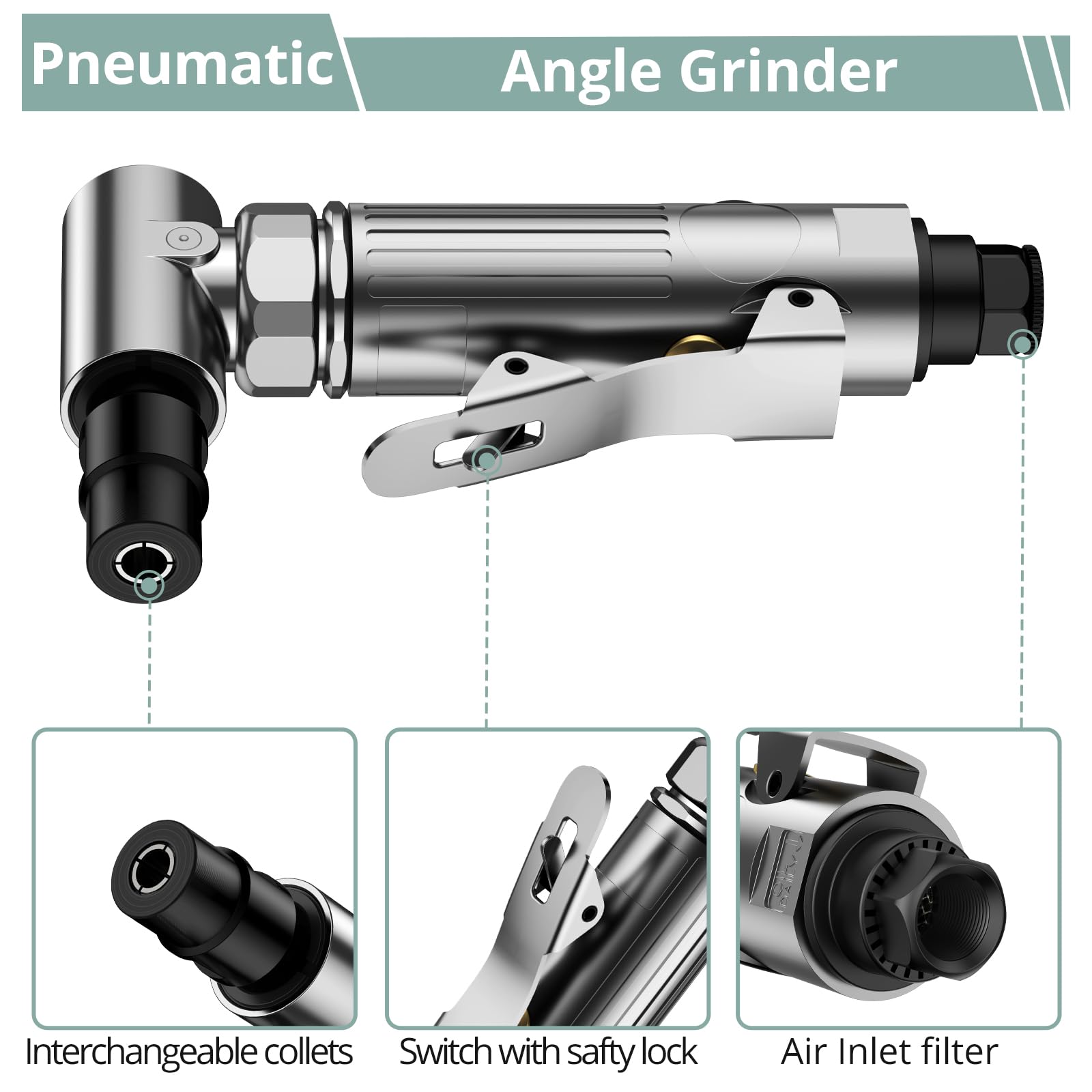 COLFULINE Angle Air Die Grinder 1/4" with 20 pcs 2" Roll Lock Sanding Discs, 90 Degree Heavy Duty 20,000 RPM Compressed Sander Polisher Tool for Contour Grinding, Polishing, Milling, Cutting