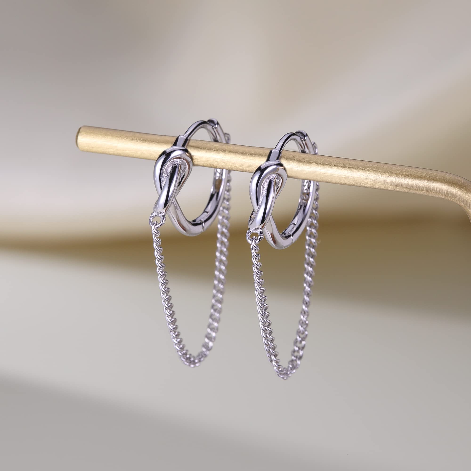 SLUYNZ 925 Sterling Silver Punk Chain Small Hoop Earrings for Women Men Teens Minimalist Hoop Earrings Tassel (A-Silver)