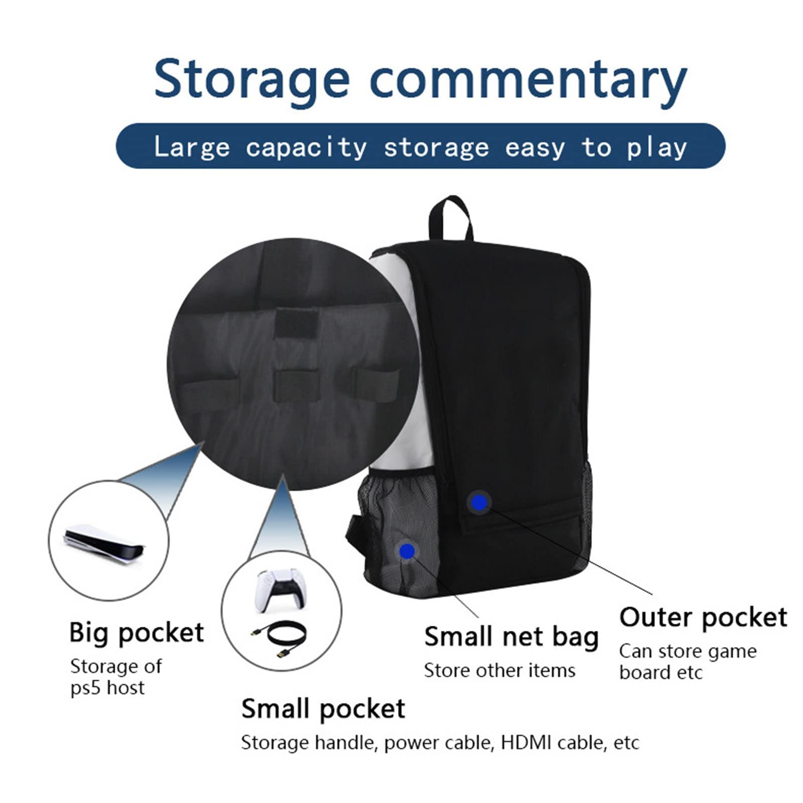 Bzdzmqm Travel Storage Handbag Backpack for Ps5 Console Protective Luxury Bag Handle Bag for Ps5 Set, Travel Carrying Case Travel Bag for Games Console /Controllers, Game Cards, Hdmi and Accessories