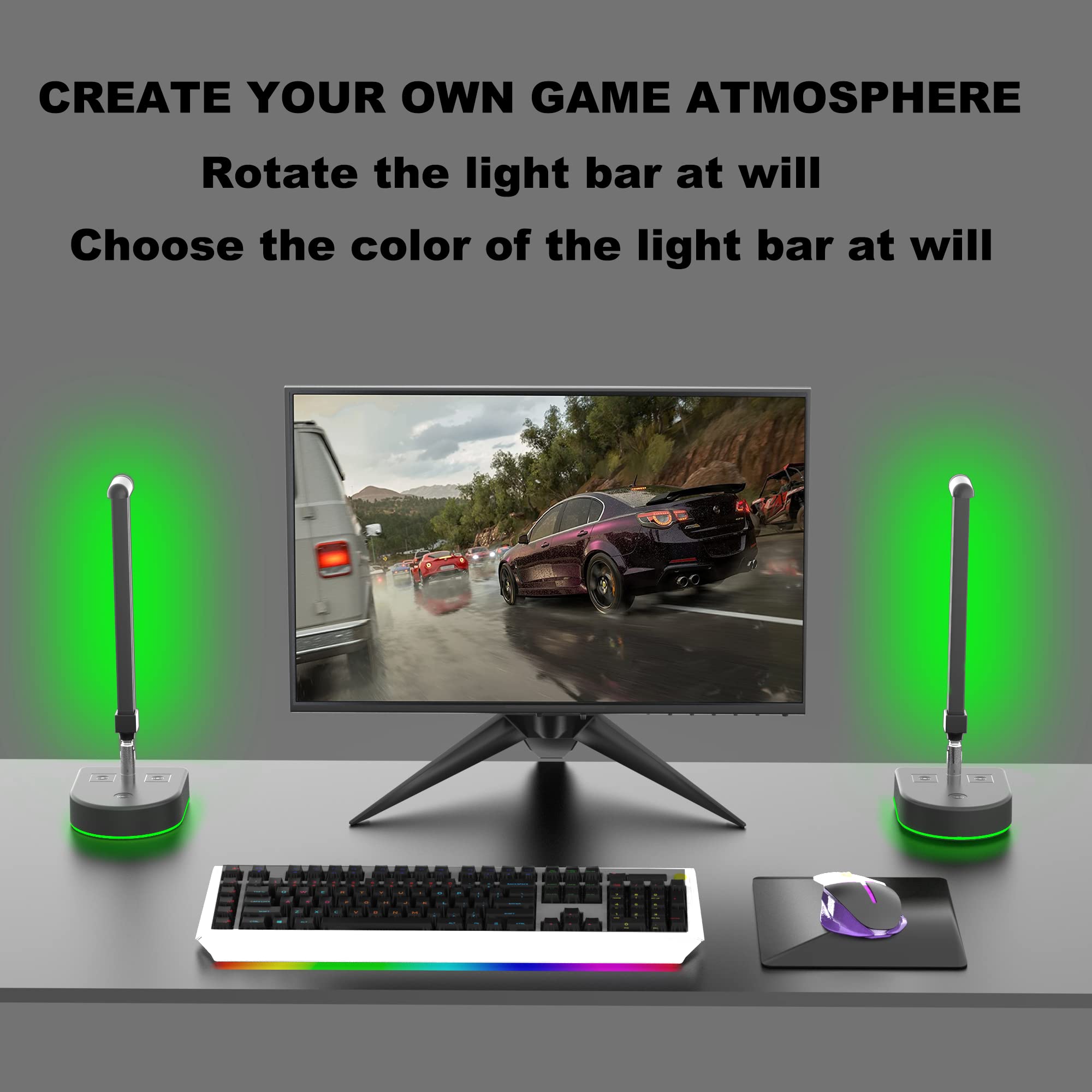 BGMUTCX Smart Lighting Tower with RGB Headphone Stand,Control Smart LED Light Bars, RGB Ambiance TV Backlights with Headset Stand, with USB Charging Port or USB Hub,PC, TV, Room,Decoration