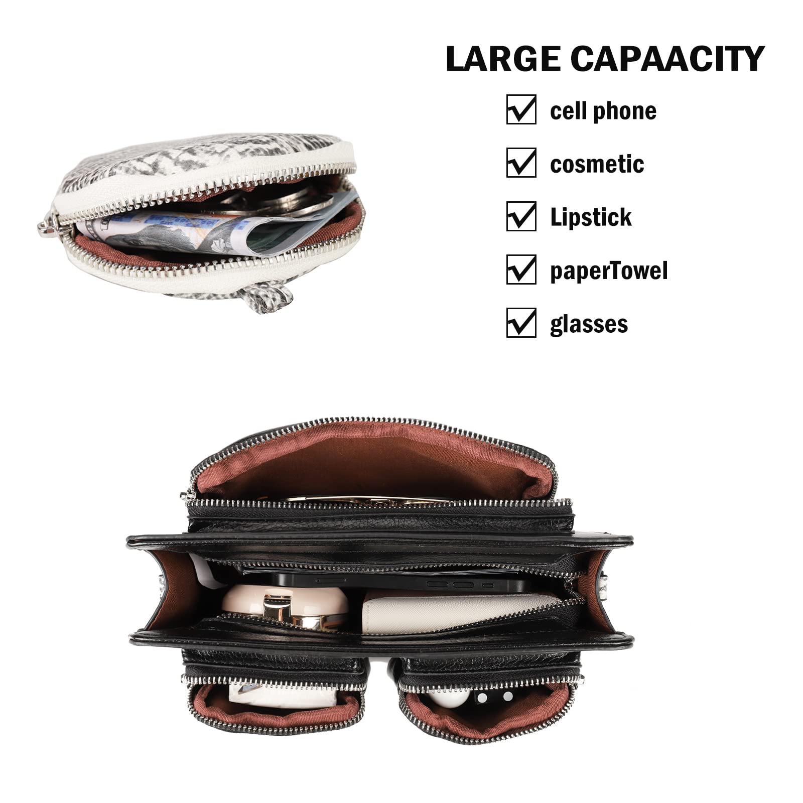 Small Crossbody Bag Leather Shoulder Bag for Women Stylish Designer Purses Retro Wallet Handbags with Coin Purse