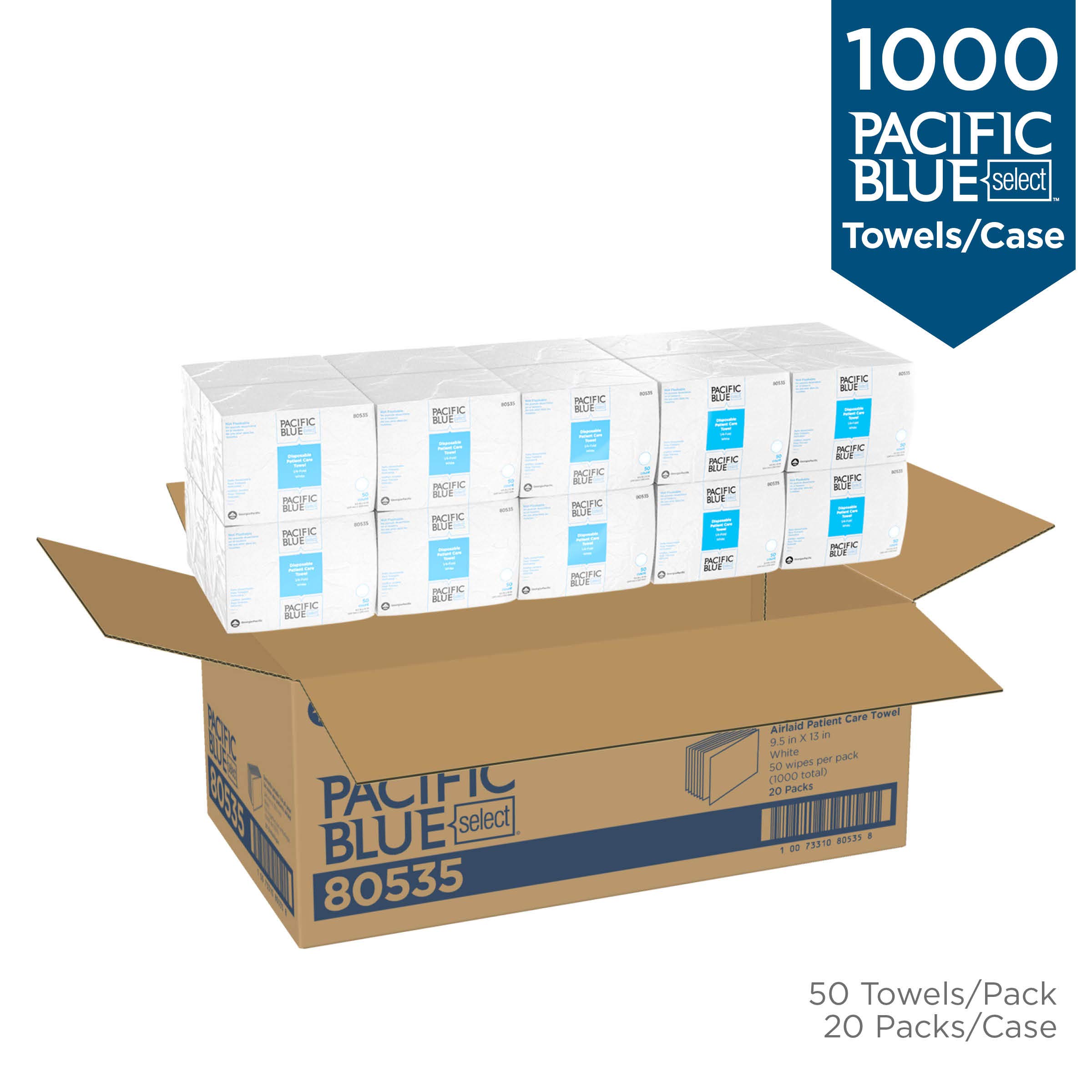 Pacific Blue Select‚ A400 Disposable Patient Care Washcloth by GP PRO (Georgia-Pacific), 80535, 1/4-Fold, White, 50 Towels Per Pack, 20 Packs Per Case, Towel (WxL) 9.5" x 13"