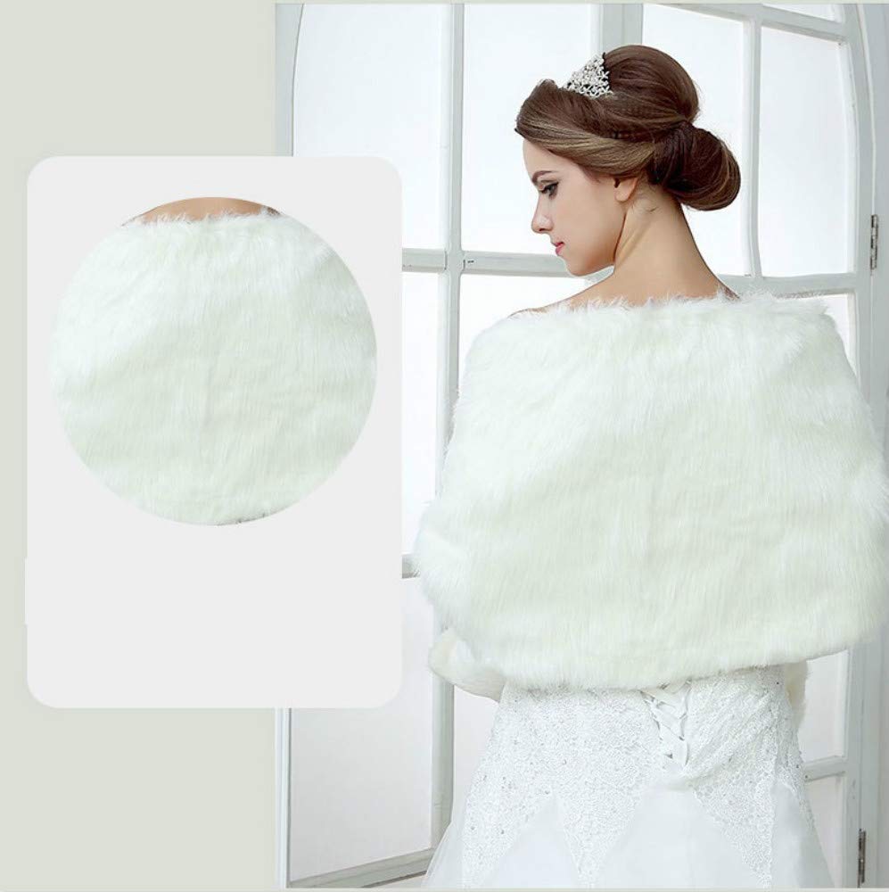 Mydio Faux Fur Shawl Wrap Stole Cape,Shawl Wrap Faux Fur Scarf Stoles for Wedding Dresses (White)