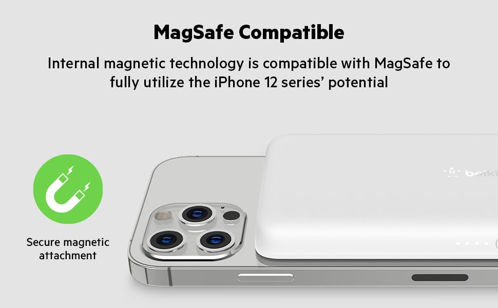Belkin Wireless Power Bank w/MagSafe Compatible 7.5W Wireless Charging - Portable Magnetic Charging Bank - Compatible w/iPhone 15, 15 Plus, 15 Pro, 15 Pro Max, iPhone 14, AirPods, & More - White