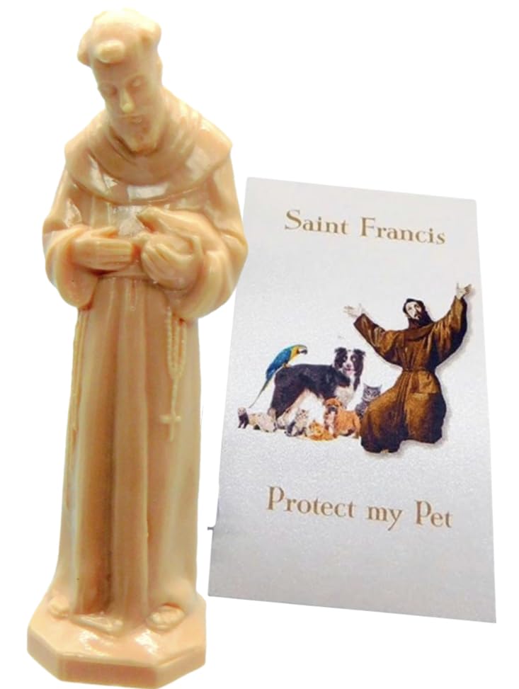 Westmon Works St Francis Pet Prayer Set Holy Card Patron Saint Novena Prayer with Plastic Saint Statue for Dog and Cat Owners