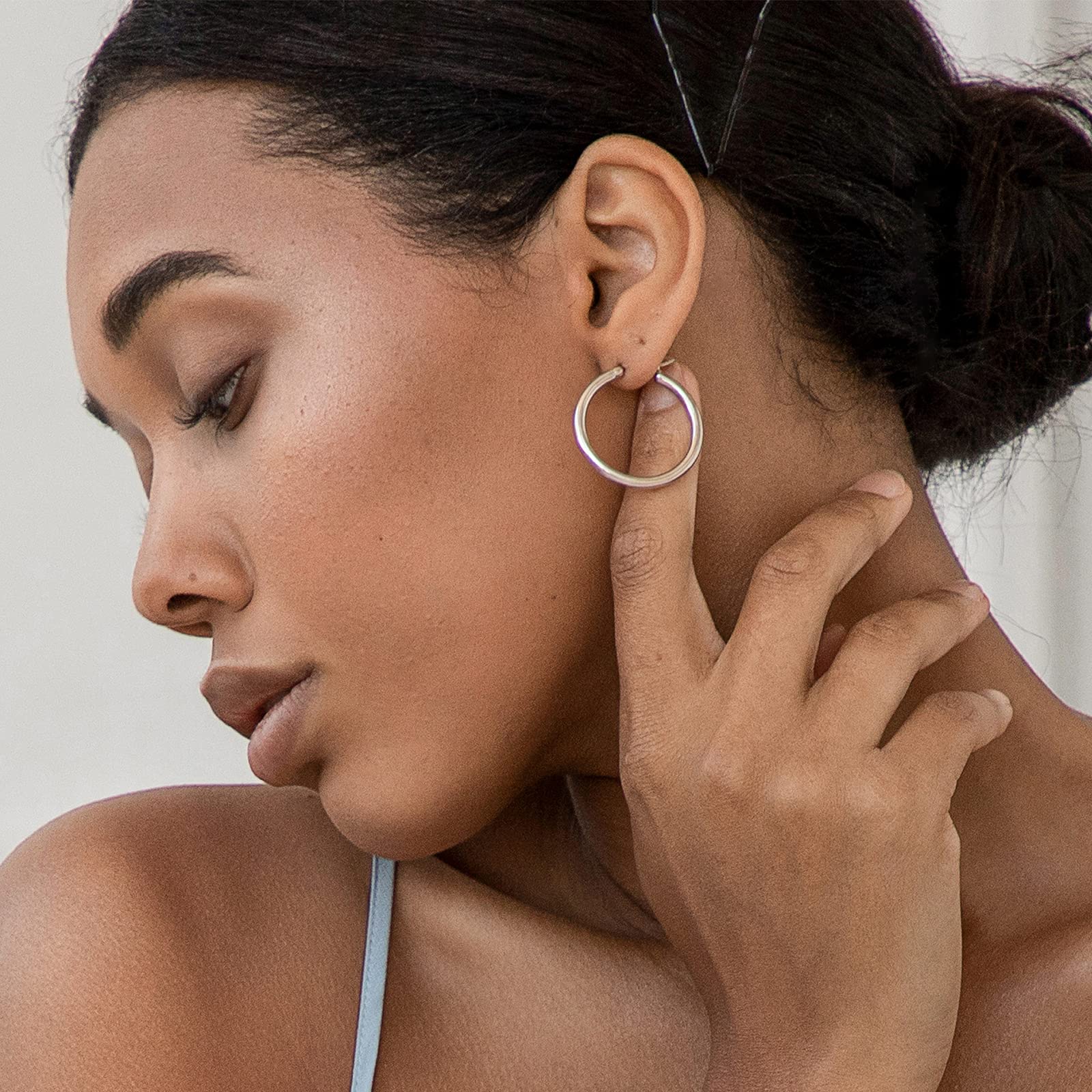 SWEETV Sterling Silver Earrings Chunky Hoop Earrings for Women 30MM Medium Huggie Earrings Silver Hoops