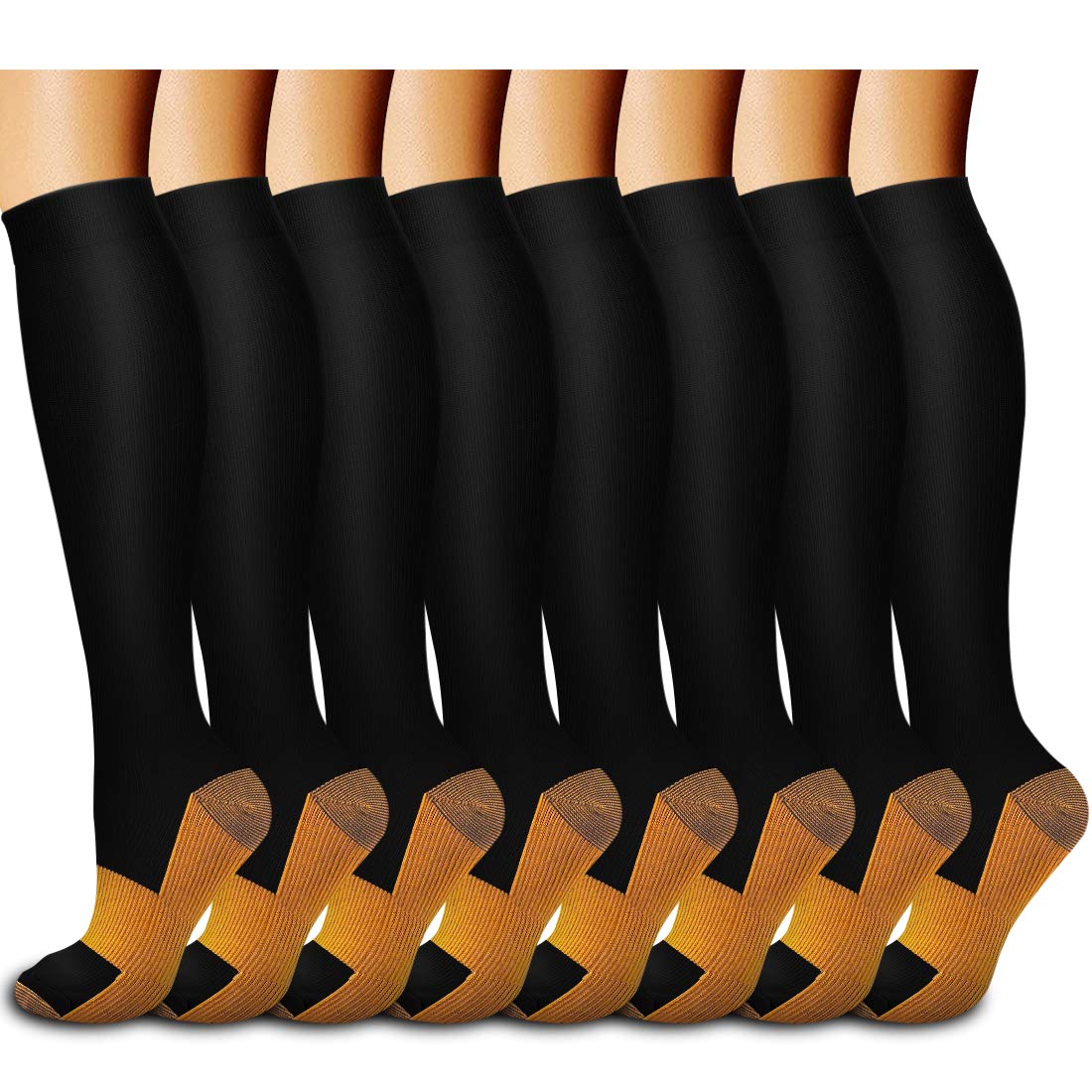 Bluemaple Copper Compression Socks For Women & Men Circulation (8 Pairs) - Best for Running,Hiking, Cycling,Travel,Pregnancy
