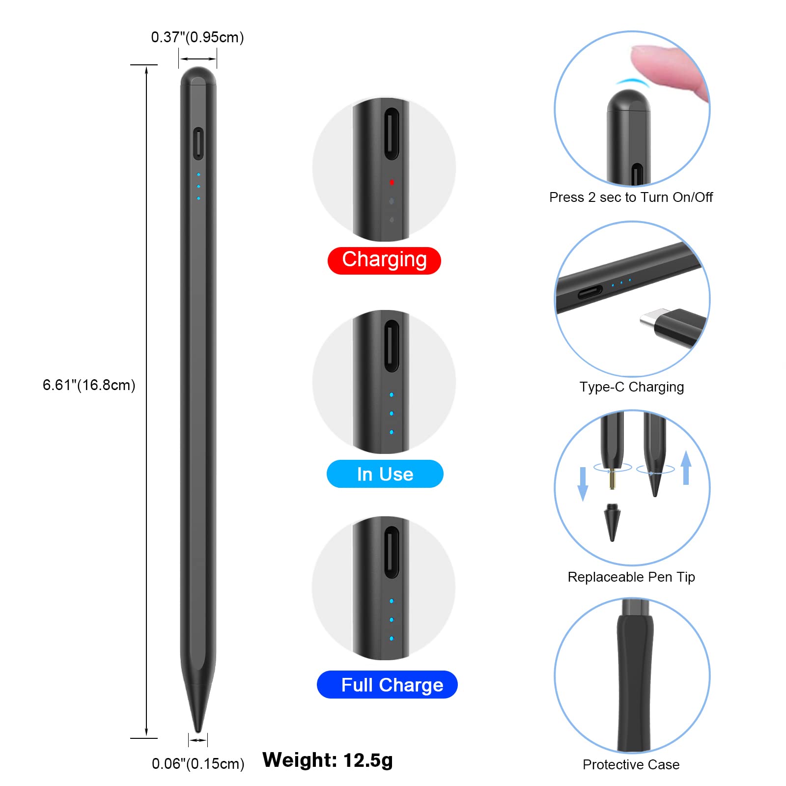 cimetech Stylus Pen for iPad - Apple Pencil with Palm Rejection, Tilt Sensitivity, Compatible with 2018-2022 Apple iPad 10th/9th/8th/7th/6th, Pro 11/12.9in, Air 5th/4th/3rd, Mini 6/5 Gen