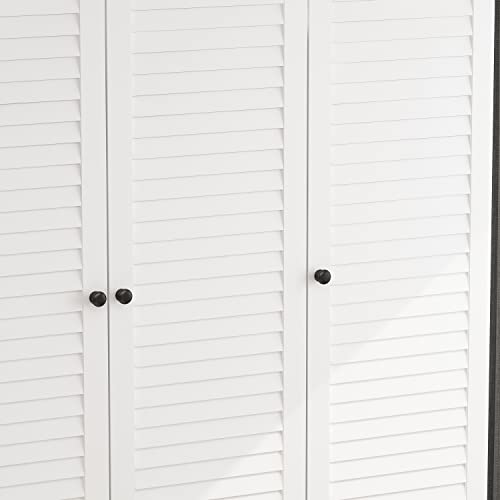 ECACAD Large Wardrobe Armoire with 4-Tier Shelves, 2 Drawers, Hanging Rod & 3 Louver Doors, Wooden Closet Storage Cabinet for Bedroom, White (48”W x 20.2”D x 71”H)