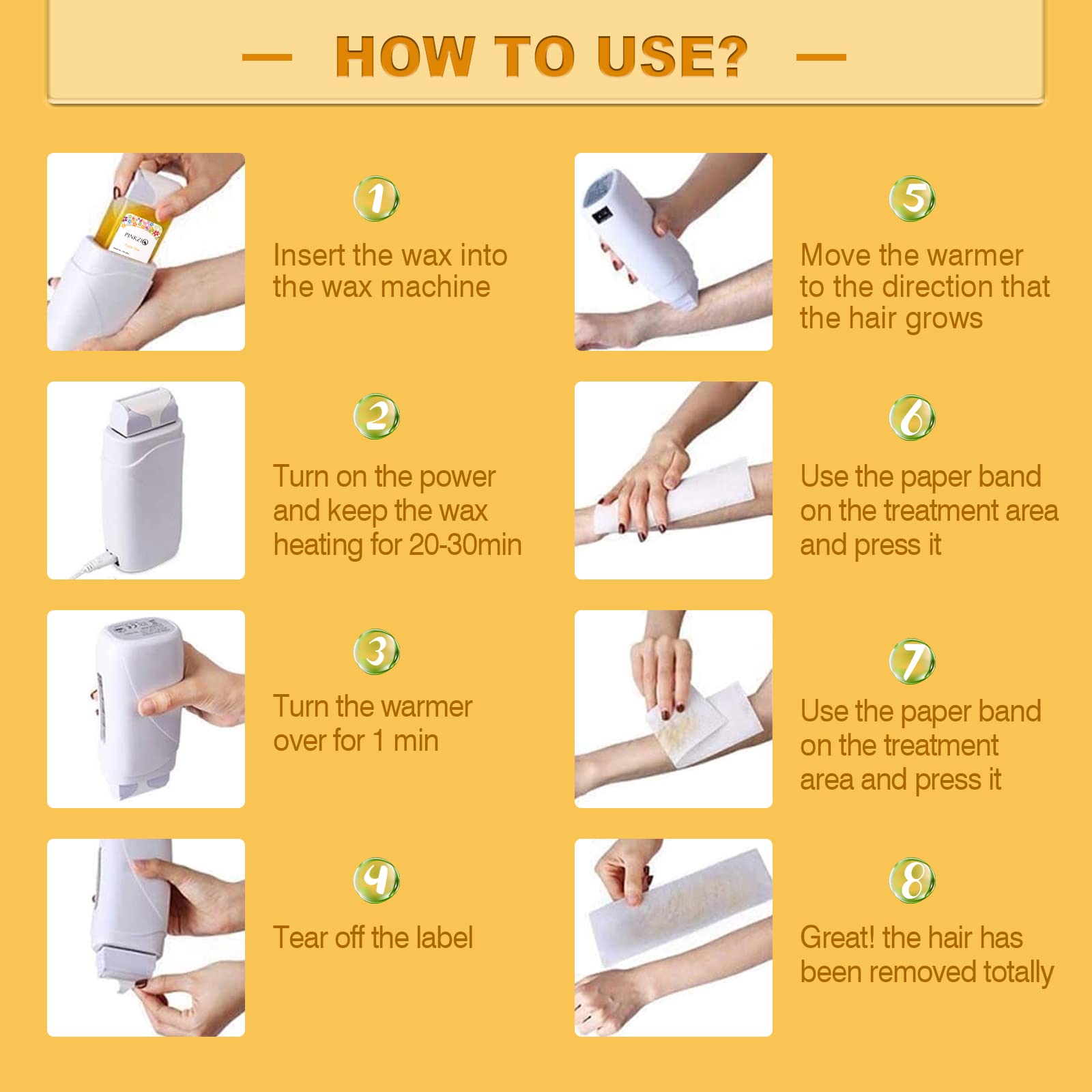 Hair Removal Roll On Wax Refill - Wax Cartridge Depilatory Wax Roller for Legs and Arms 3.52 Ounce By PINKZIO (3 Pack)