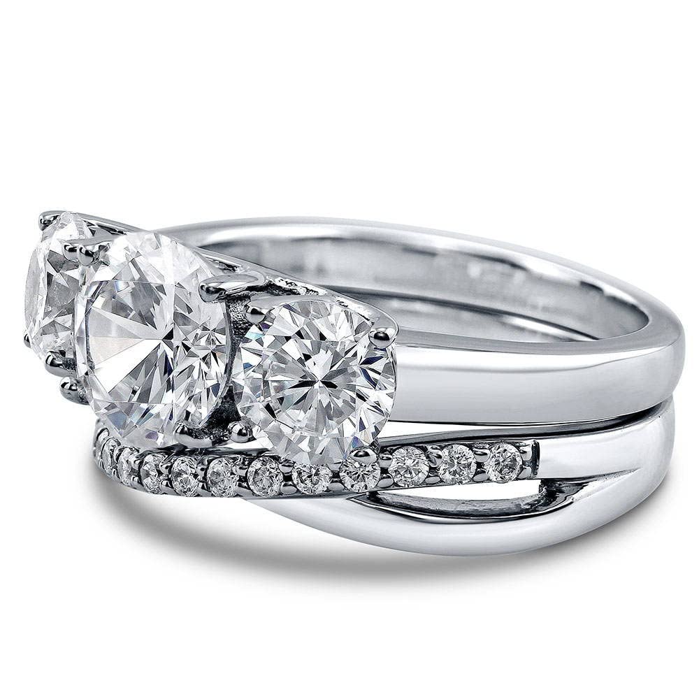 BERRICLE Sterling Silver 3-Stone Wedding Engagement Rings Round Cubic Zirconia CZ Criss Cross Ring Set for Women, Rhodium Plated Size 8