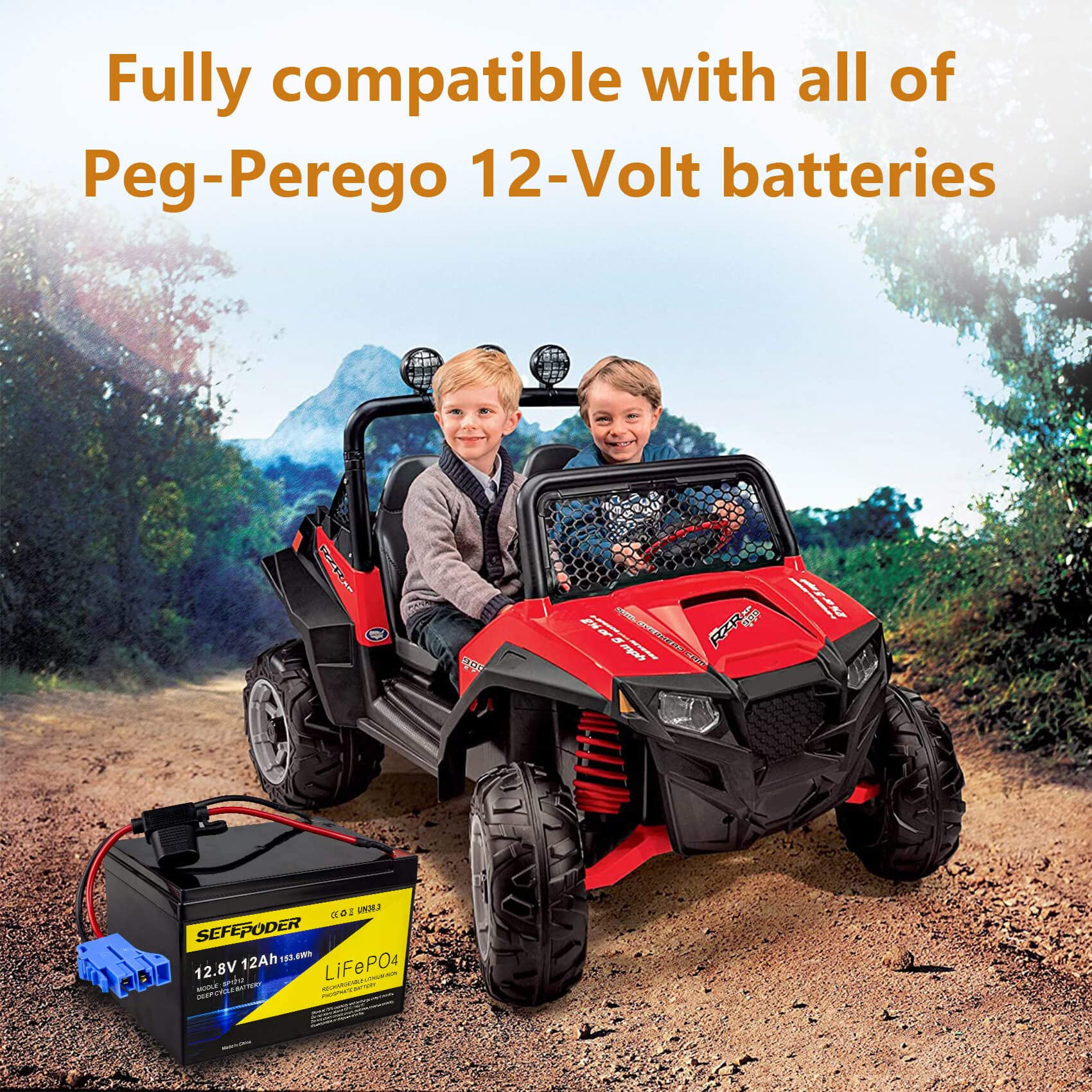SEFEPODER Replacement Battery Compatible with Peg Perego Ride-On Toys 12-Volt Battery, 12V 12Ah Lifepo4 Lithium Ion Rechargeable Battery for Peg Perego Ride-On Vehicles
