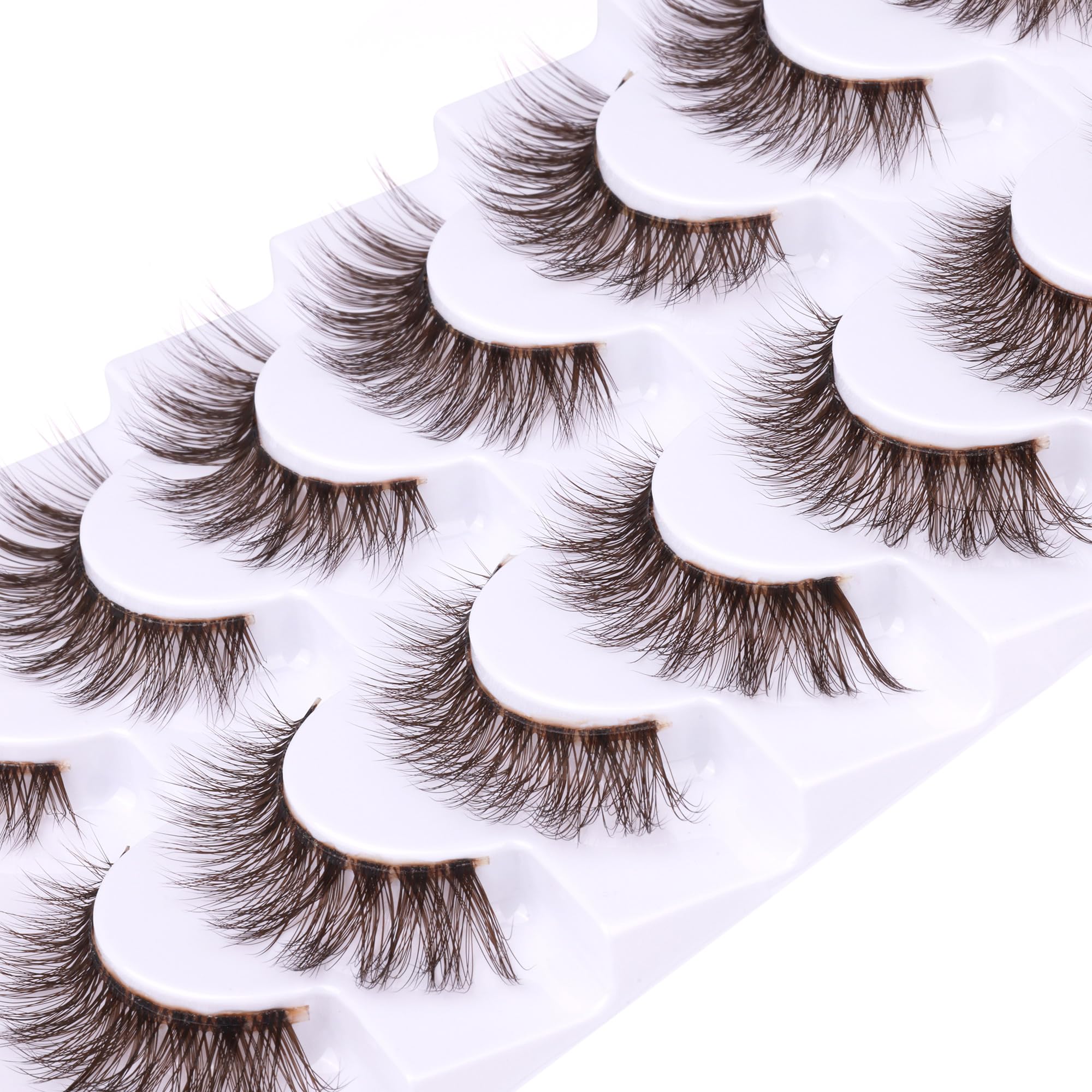 Brown Lashes False Eyelashes Mink Lashes Natural Look Fluffy Wispy Eyelashes Dark Brown Eyelashes Clear Band Lashes Pack by GVEFETIEE 7 Pairs