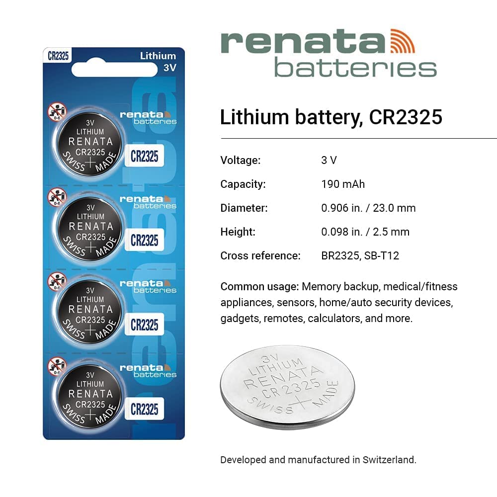Renata CR2325 Batteries - 3V Lithium Coin Cell 2325 Battery (4 Count)