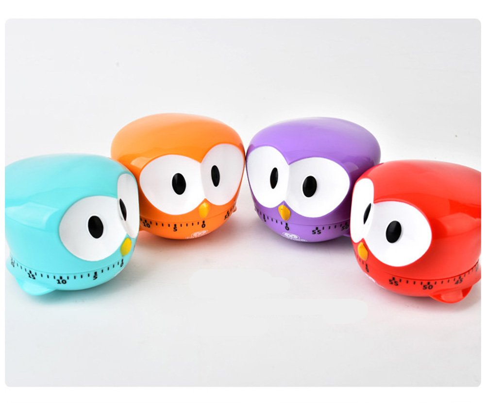 Cartoon Big Eyed Eagle Machinery Timer 60 Minutes Mechanical Kitchen Cooking Timers Clock Loud Alarm Counters Manual Timer Kitchen Utensil (Purple)