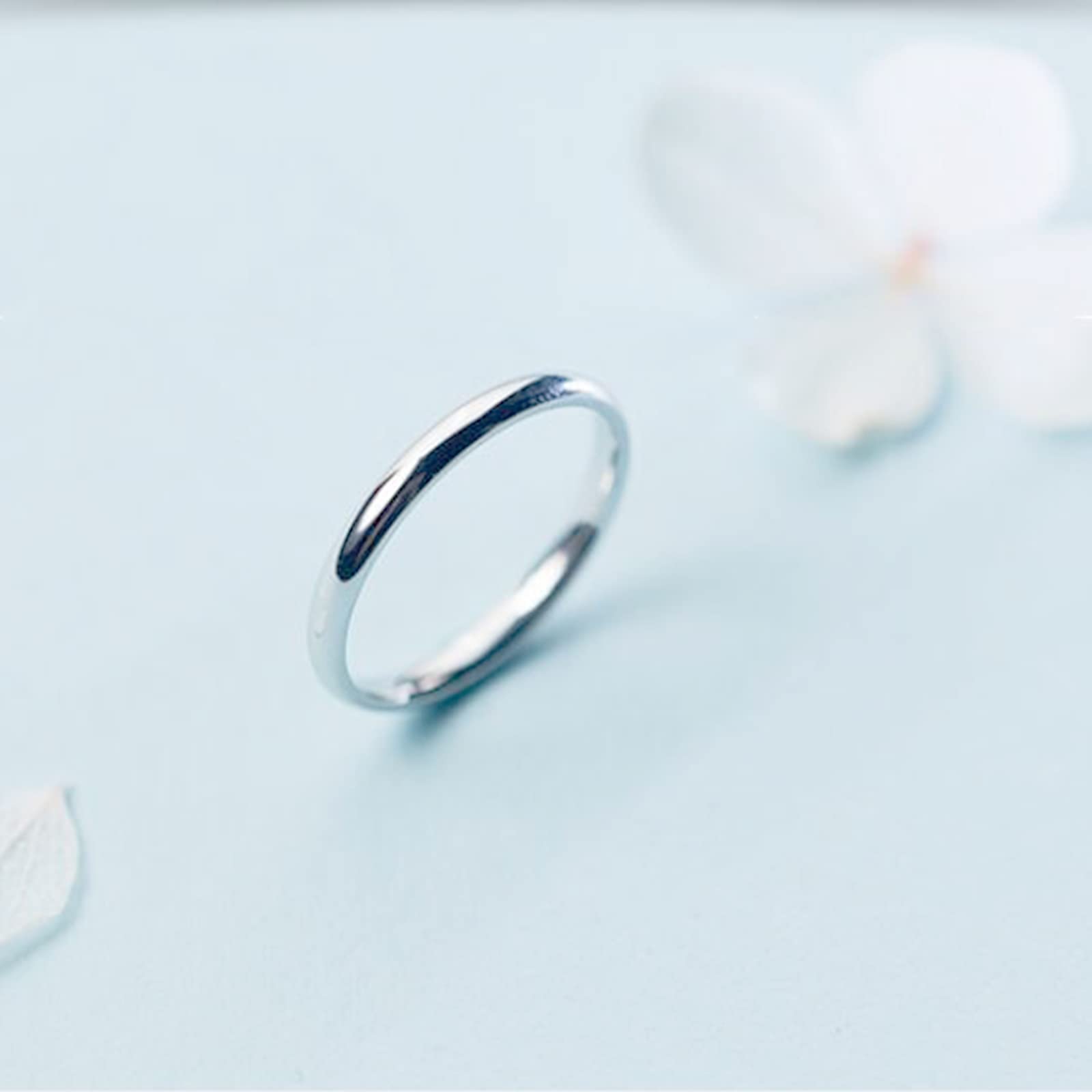 CANDYFANCY 2mm Sterling Silver Wedding Band Ring for Women Polish Plain Dome Comfort Fit Classic Minimalist Pinky Ring Size 4.5