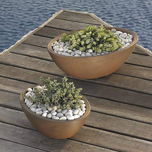 Crescent Garden Delano Oval Planter, Double-Walled Plant Pot, 24" x 17'' (Mocha)
