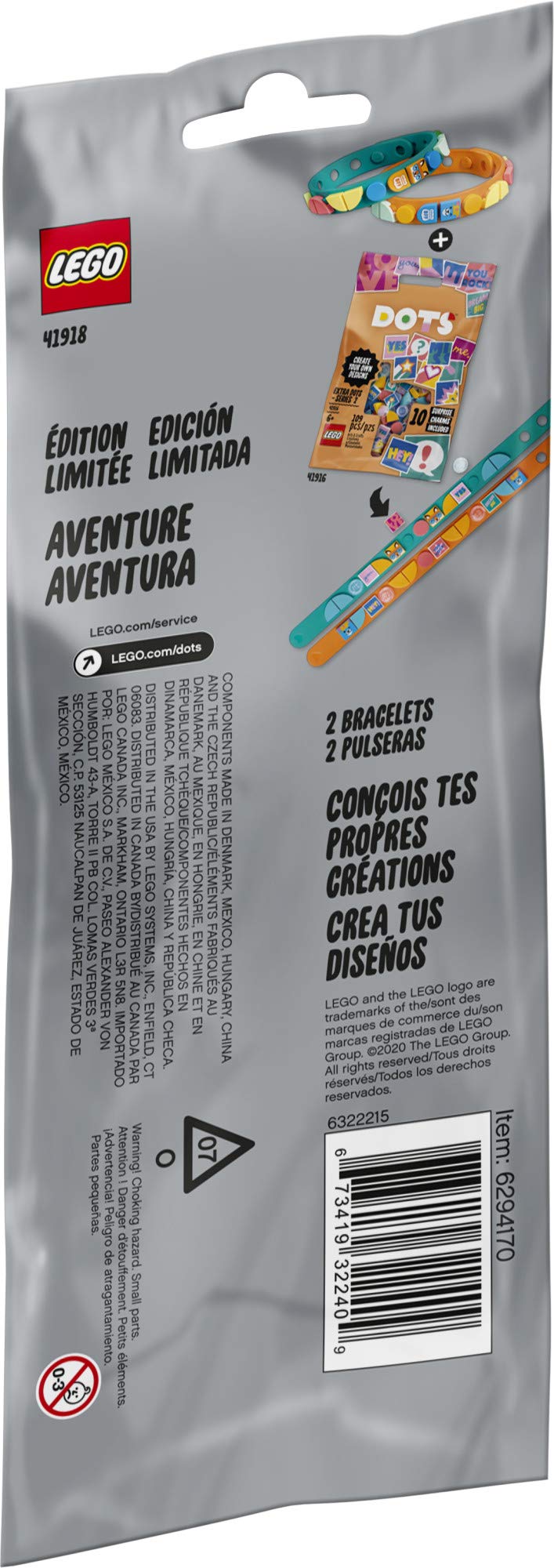 LEGO DOTS Adventure Bracelets 41918 Top DIY Craft Bracelet Toy Kit for Kids, New 2021 (34 Pieces)